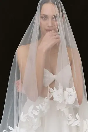 Jenny Yoo Floral Lace Appliqué Chapel Veil - Ivory