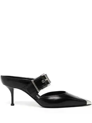 Alexander McQueen Punk Buckle 40mm Leather Mules - Black