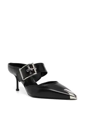 Alexander McQueen Punk Buckle 40mm Leather Mules - Black