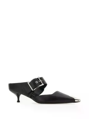 Alexander McQueen Punk Buckle 40mm Leather Mules - Black