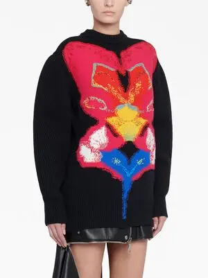 Alexander McQueen Orchid-intarsia Wool Jumper