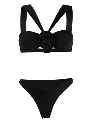 LA REVECHE Flower-detail Bikini Set - Black
