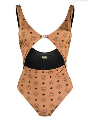 Mcm Monogram-print Swimsuit - Brown