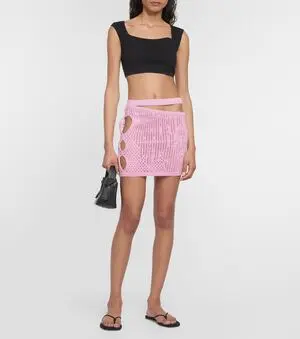 ROBERTA EINER Distressed Cutout Cotton-blend Miniskirt