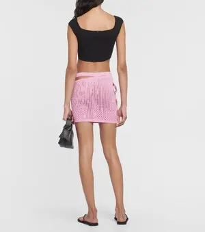 ROBERTA EINER Distressed Cutout Cotton-blend Miniskirt
