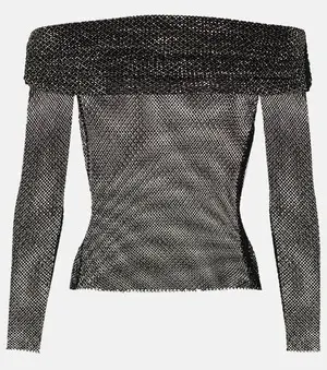 SELF-PORTRAIT Off-shoulder Fishnet Top