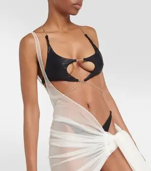 MUGLER Draped Jersey Beach Cover-up