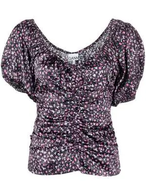 GANNI Floral-print Silk Top