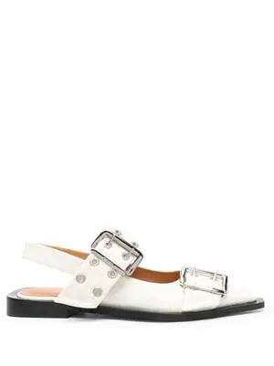 GANNI Wide Welt Buckled Ballerina Shoes - White
