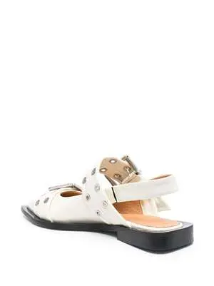 GANNI Wide Welt Buckled Ballerina Shoes - White