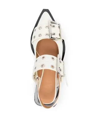 GANNI Wide Welt Buckled Ballerina Shoes - White