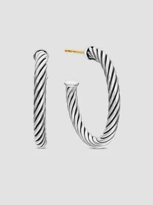 David Yurman Cable Hoop Earrings In Sterling 3/4in