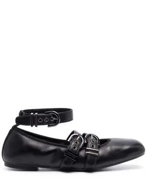STUART WEITZMAN Maverick Leather Ballerina Flats - Black