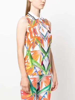 PLEIN SPORT Floral-print Sleeveless Polo Top - White