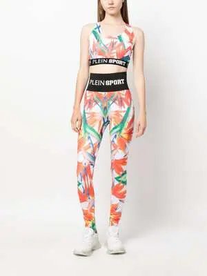 PLEIN SPORT Botanical-print Jogging Bra - White