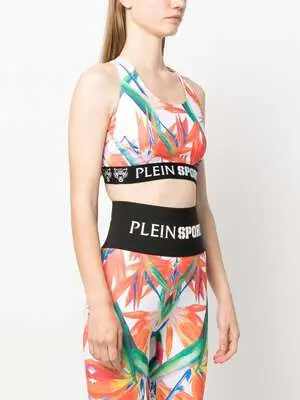 PLEIN SPORT Botanical-print Jogging Bra - White