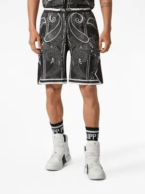 Philipp Plein Paisley-print Silk Shorts - Black