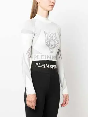 PLEIN SPORT Jacquard Knitted Crop Top - White