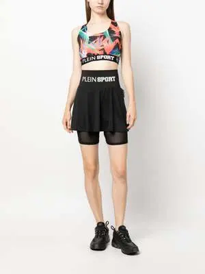 PLEIN SPORT Botanical-print Jogging Bra - Black