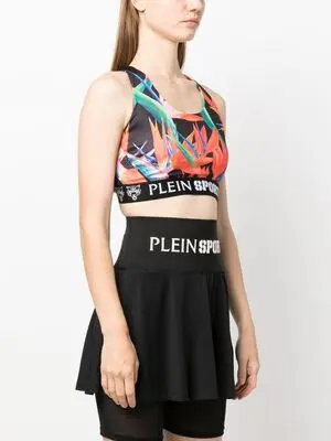 PLEIN SPORT Botanical-print Jogging Bra - Black