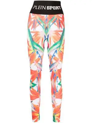 PLEIN SPORT Floral-print Stretch Leggings - Black