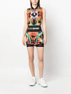 PLEIN SPORT Floral-print Sleeveless Polo Shirt - Black