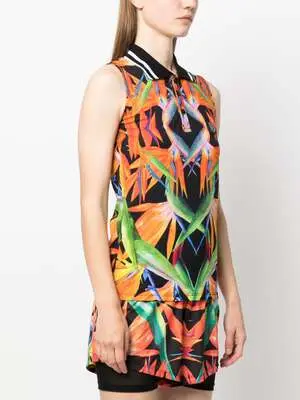 PLEIN SPORT Floral-print Sleeveless Polo Shirt - Black