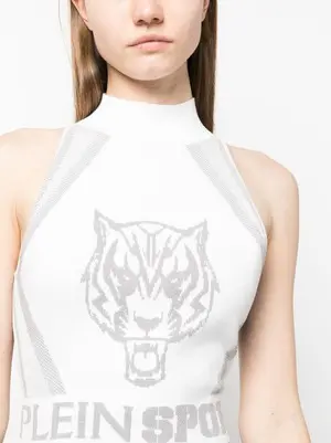 PLEIN SPORT Jacquard Cropped Top - White