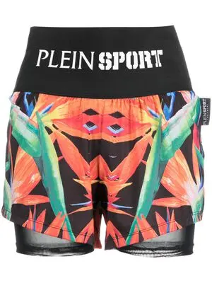 PLEIN SPORT Floral Print Running Shorts - Black
