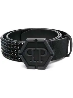 Philipp Plein Embossed Logo Buckle Belt - Black