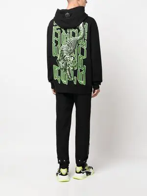 PLEIN SPORT Tiger Logo-print Hoodie - Black