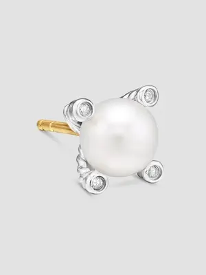 David Yurman Stud Earrings In Sterling Silver With Pearls And Diamonds, 7.4mm