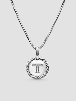 David Yurman Initial Charm Necklace In Sterling Silver Initial T