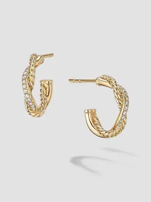 David Yurman Petite Infinity Huggie Hoop Earrings In 18k Yellow With Diamonds - Gold