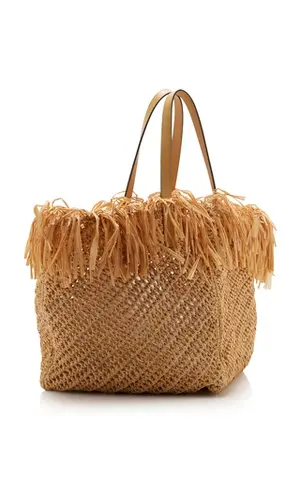 Oscar De La Renta Square Medium Raffia Tote Bag