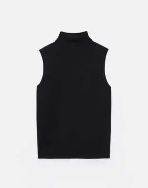 Lafayette 148 New York Crepe Knit Sleeveless Turtleneck Shell - Black