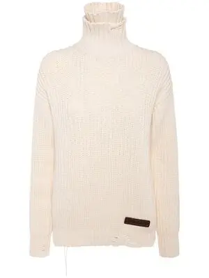 Dsquared2 Cotton Blend Rib Knit Turtleneck Sweater - Cream