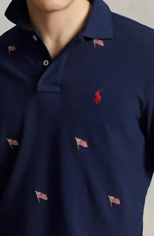 Ralph Lauren Flag Embroidered Cotton Polo