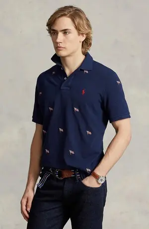Ralph Lauren Flag Embroidered Cotton Polo