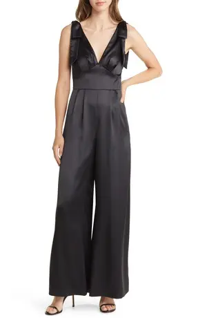 Eliza J V-neck Satin Wide Leg Jumpsuit