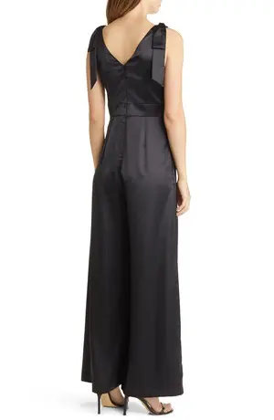 Eliza J V-neck Satin Wide Leg Jumpsuit