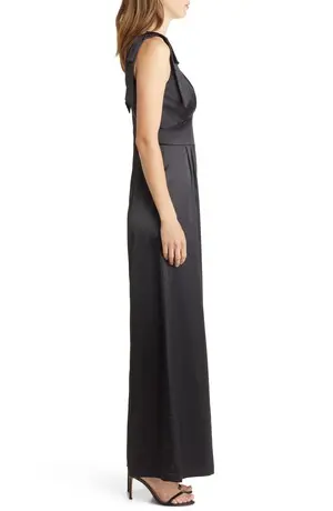Eliza J V-neck Satin Wide Leg Jumpsuit