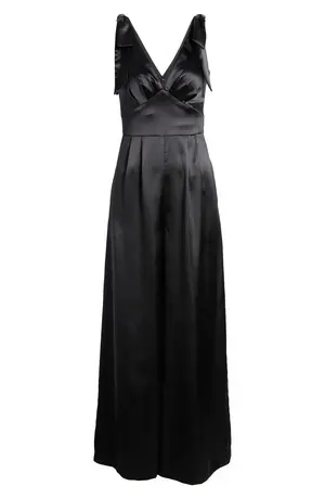 Eliza J V-neck Satin Wide Leg Jumpsuit
