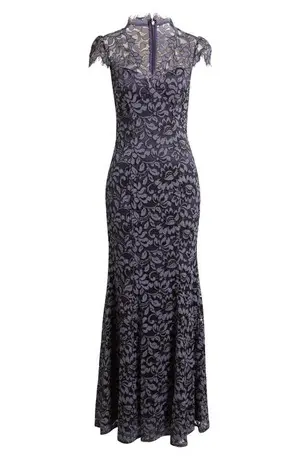 Eliza J Illusion Cap-sleeve Gown - Navy
