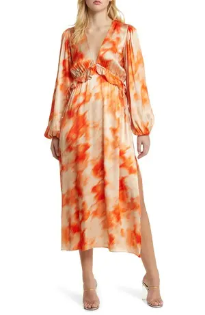 Topshop Riviera Tie Dye Long Sleeve Satin Dress In Orange - 60% Off |  Editorialist