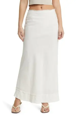 Topshop Cotton & Linen Maxi Skirt - Ivory