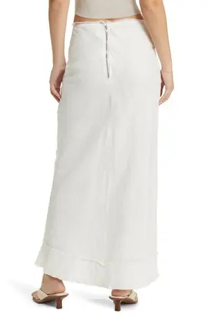 Topshop Cotton & Linen Maxi Skirt - Ivory