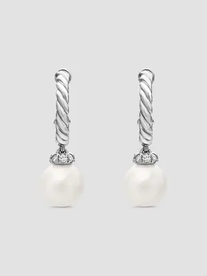 David Yurman And Pavé Solari Drop Earrings In Sterling Silver With Pearls And Diamonds, 18.4mm - Pearl