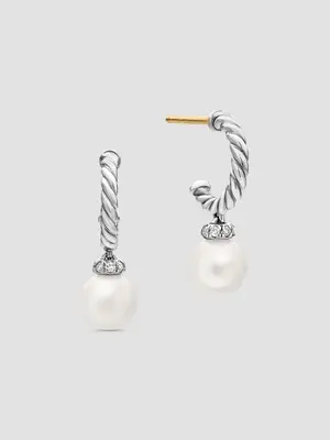 David Yurman And Pavé Solari Drop Earrings In Sterling Silver With Pearls And Diamonds, 18.4mm - Pearl