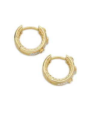 David Yurman Modern Renaissance Huggie Hoop Earrings In 18k With Diamonds, 12.3mm